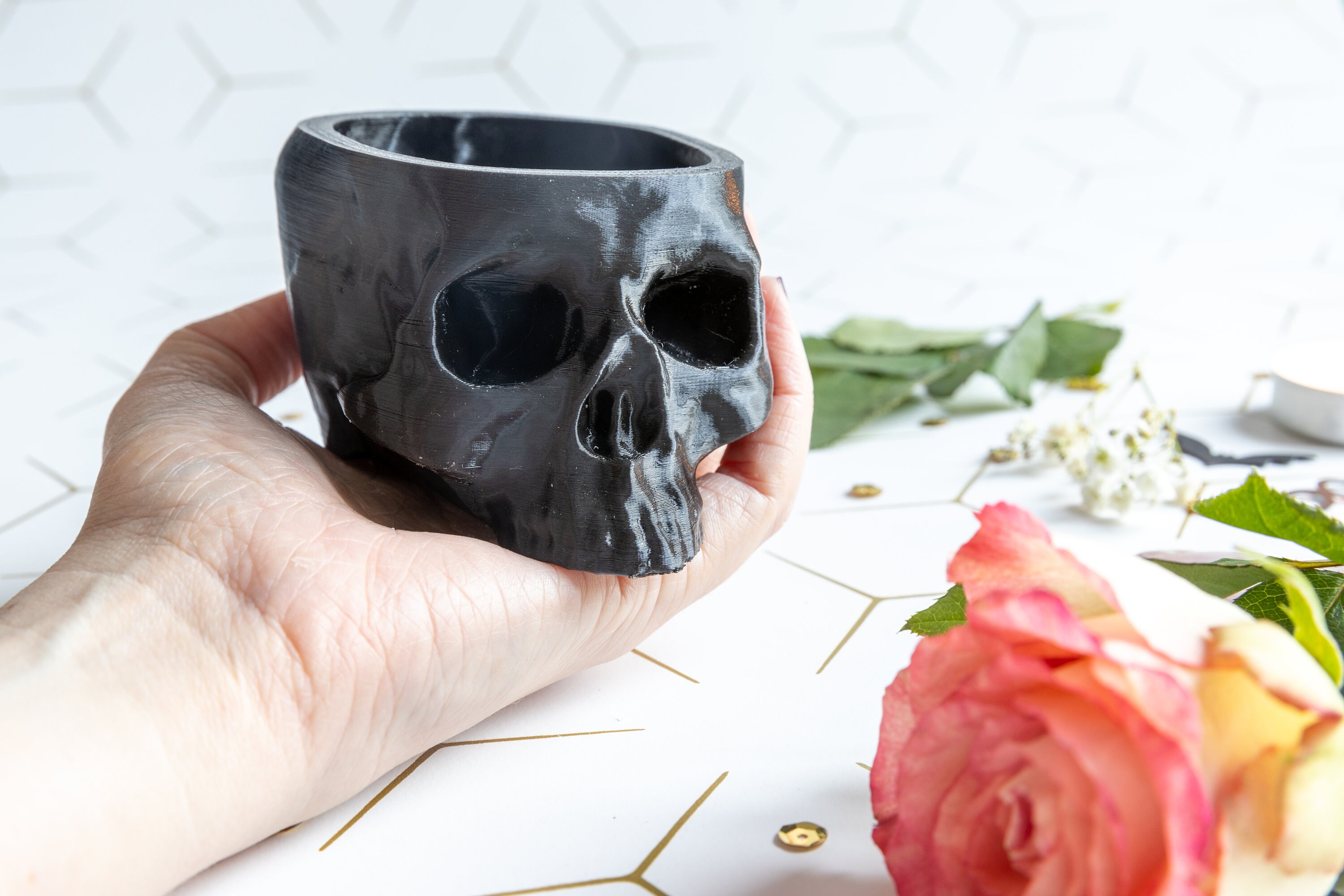 Medium Black Skull Plant Pot Skull Planter Human Skull | Etsy