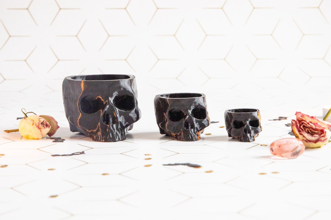 MADE TO ORDER - Three Black Skull Plant Pots - Skull Planter - Human ...