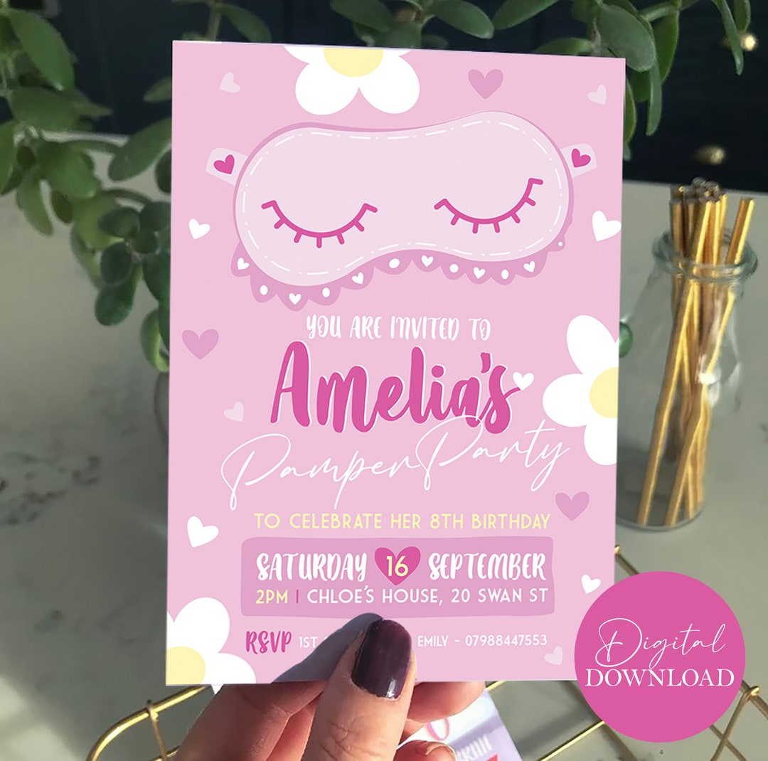 Pamper Party Birthday Invite - Printable File - Girls Pamper Party ...