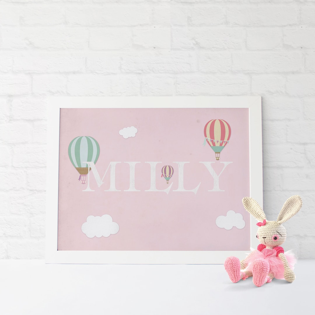 Personalised Pink Hot Air Balloon Name Print DIGITAL FILE or PRINT - Etsy