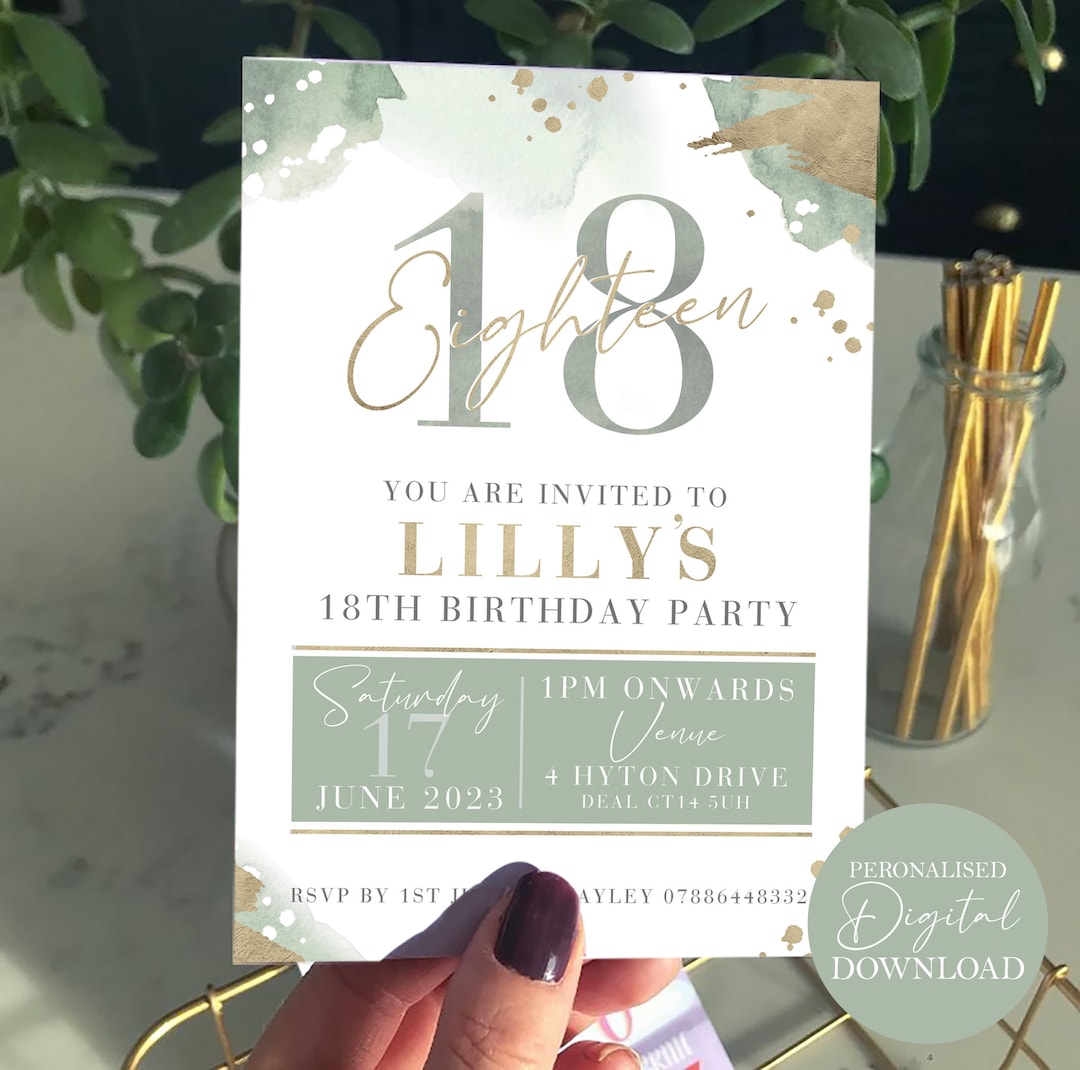 18th BIRTHDAY PARTY Invite - Personalised Printable File - 18th Party ...