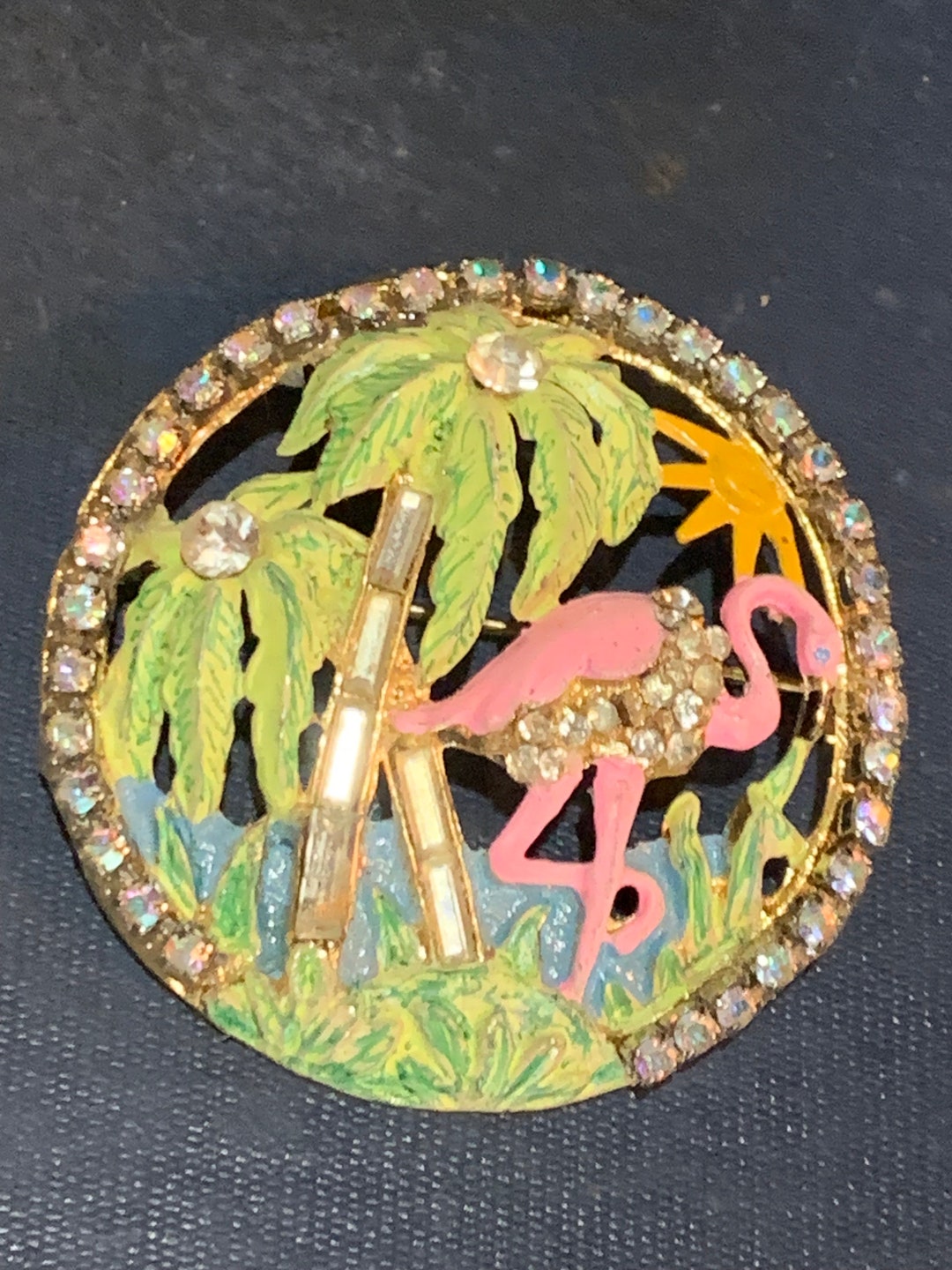 Rhinestone, Flamingo Pin, Hand-painted Decorated - Etsy