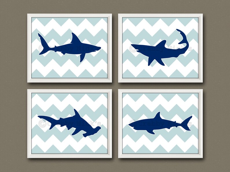 SHARK PRINTS Nautical Sharks Nursery Art Nursery Print - Etsy