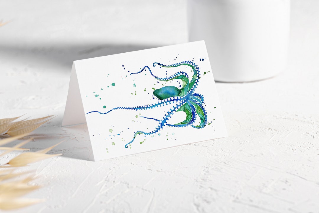 Octopus Watercolor Greeting Card - Etsy