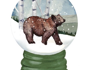 Cabin in a Snow Globe Watercolor Print - Etsy