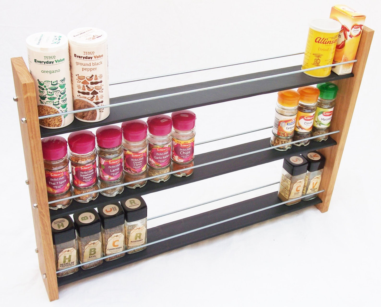 Oak Slate Design Spice / Herb Rack 3 Tier, 39 Jar Modern Contemporary ...
