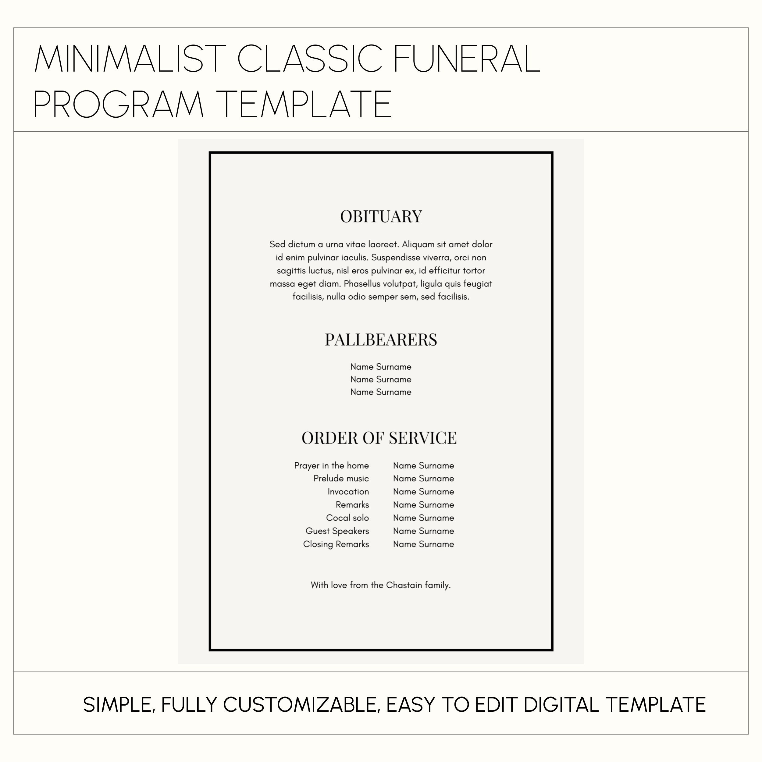 Minimalist Classic Funeral Program Template 8.5 X 11, Memorial Program ...