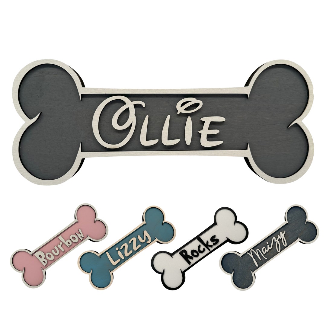 Custom Dog Name Sign | Wooden Bone Shaped Sign for Dog House, Food Bowl ...