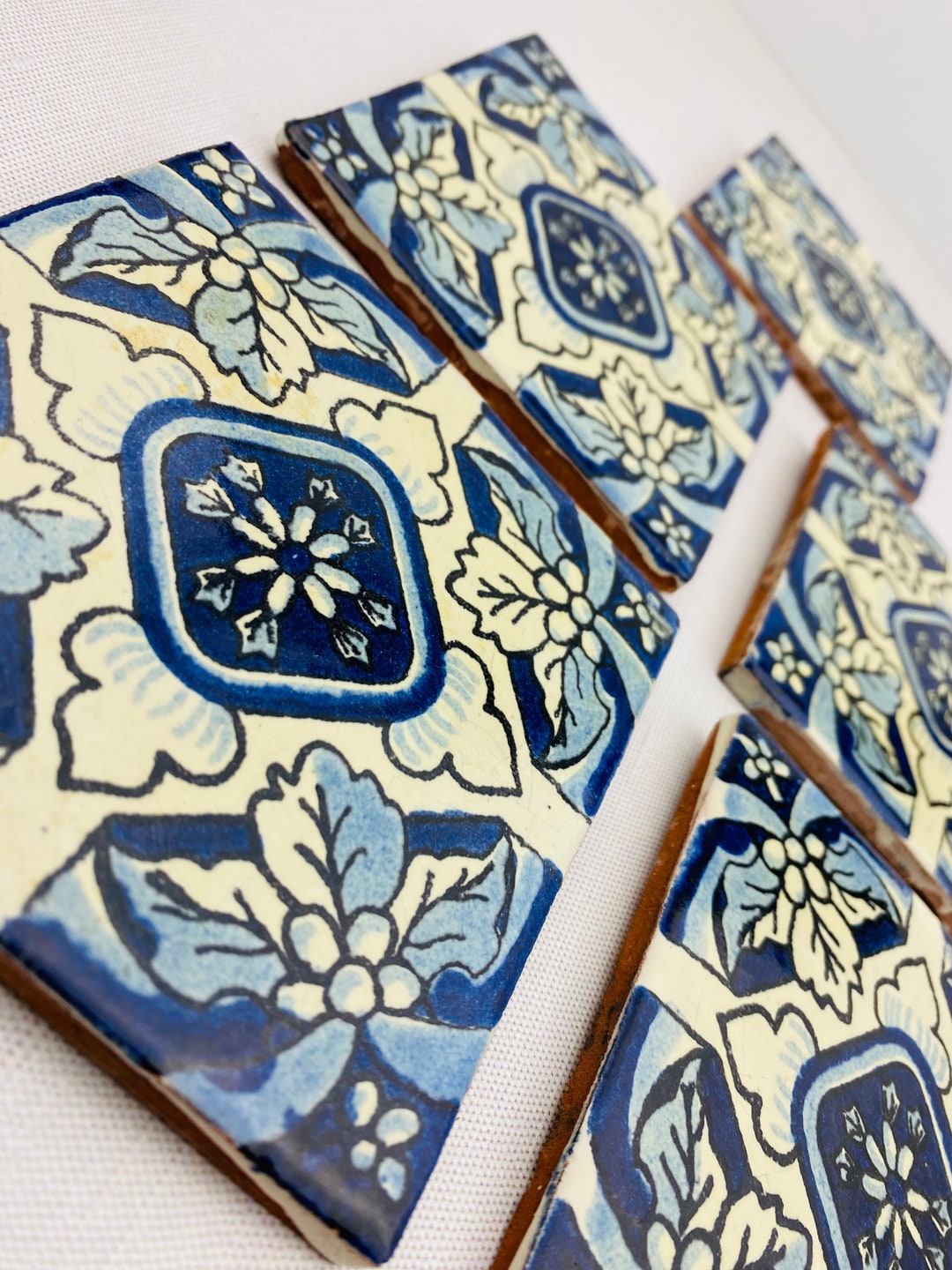 Vintage Handpainted Blue and White Tiles Rustic Tile Art Decor - Etsy