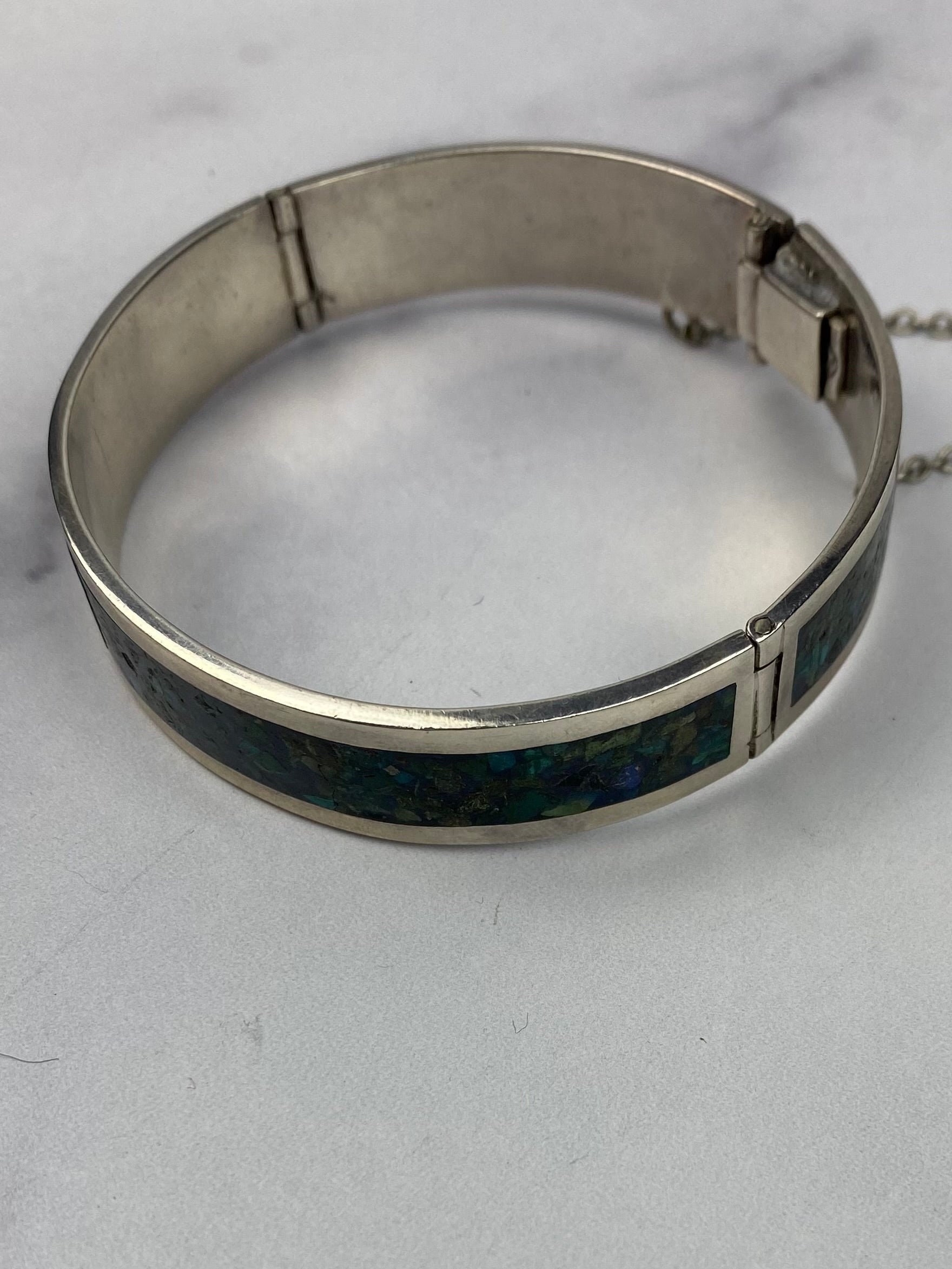 Inlaid Turquoise and Sterling Silver Bracelet Made in Mexico Vintage ...