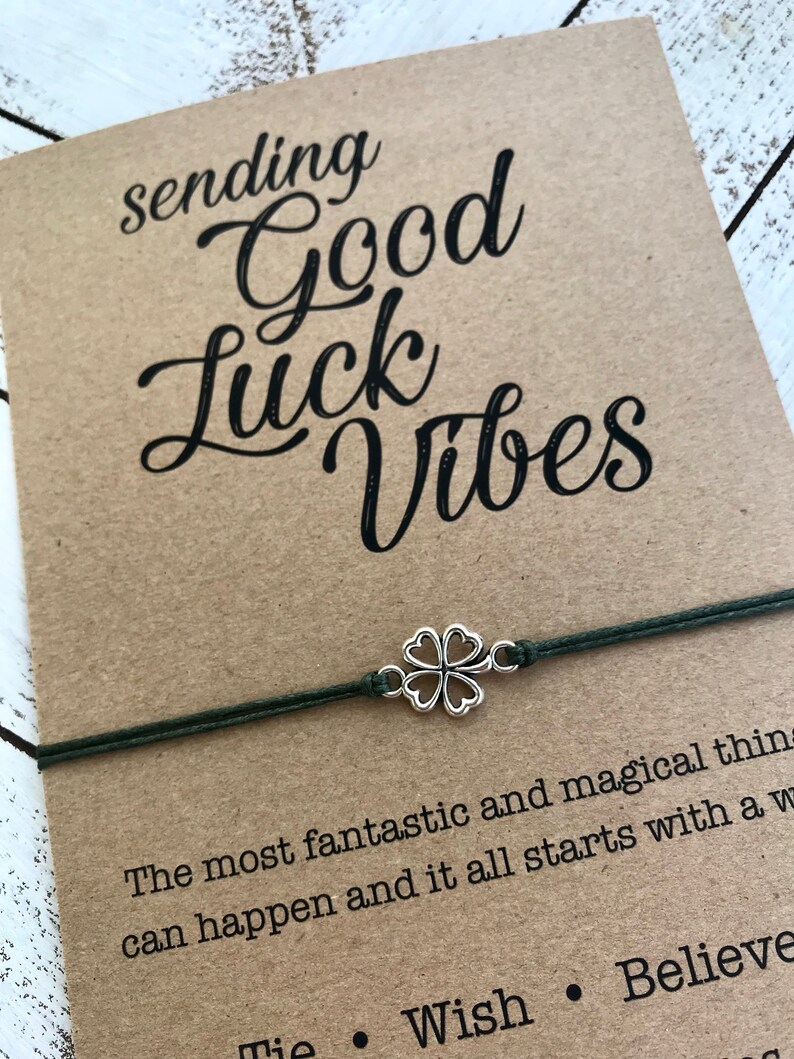 Good Luck Vibes Shamrock Wish Bracelet on a 1mm Wax Cotton - Etsy