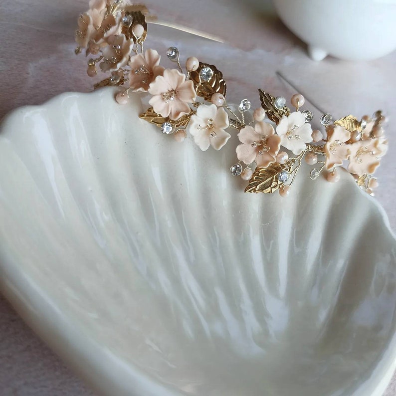 Modern Pastel Boho Headpiece for Bride Wedding Peach Floral - Etsy