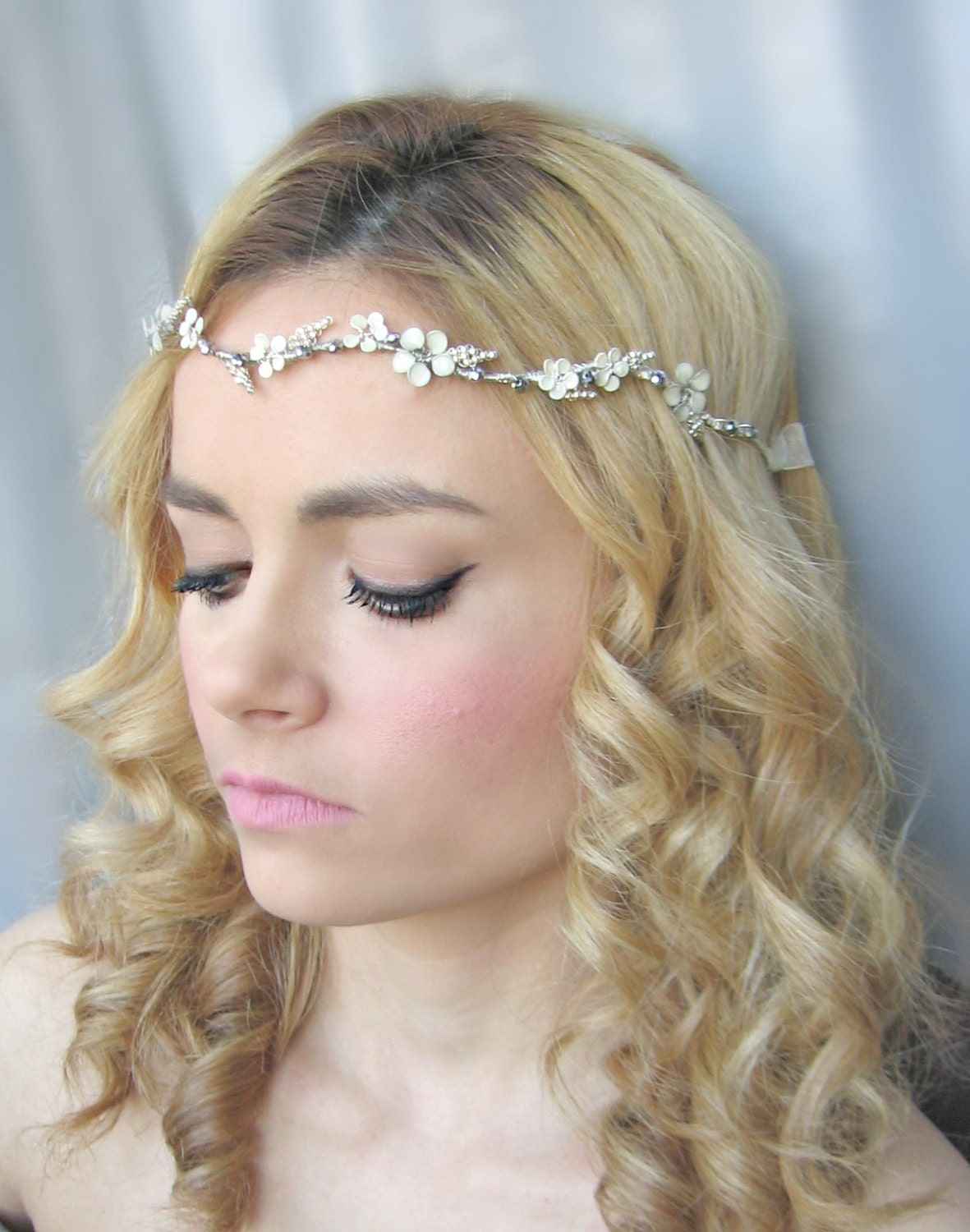 Floral wedding crown Floral bridal halo Floral wedding | Etsy
