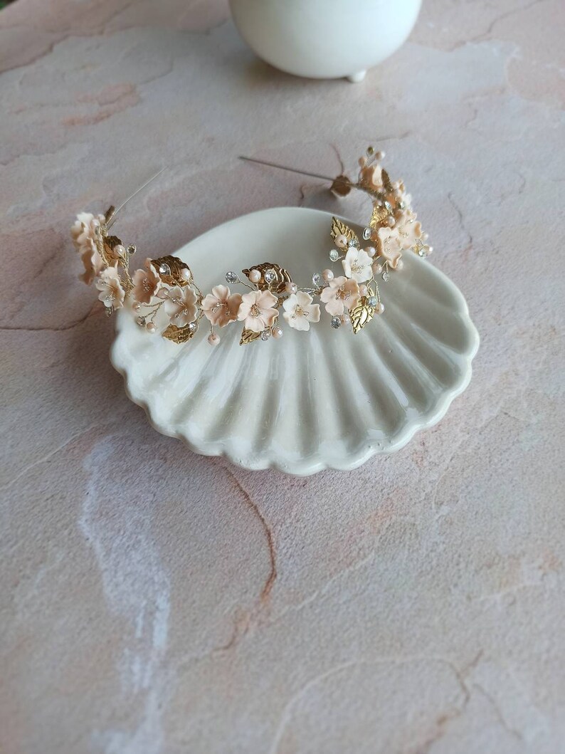 Modern Pastel Boho Headpiece for Bride Wedding Peach Floral - Etsy