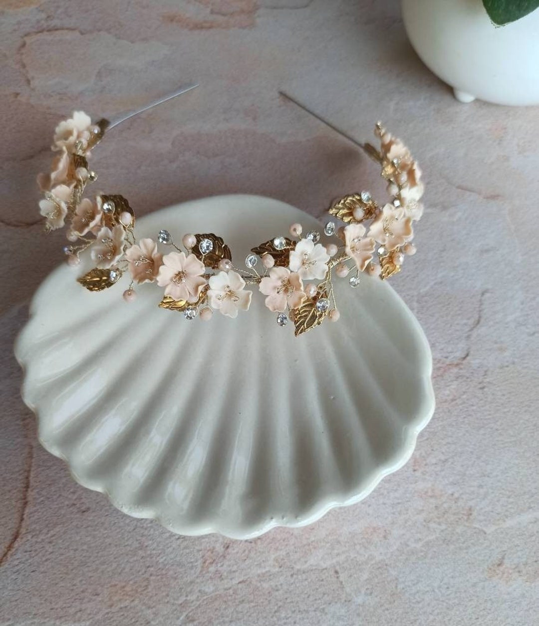 Modern Pastel Boho Headpiece for Bride Wedding Peach Floral - Etsy