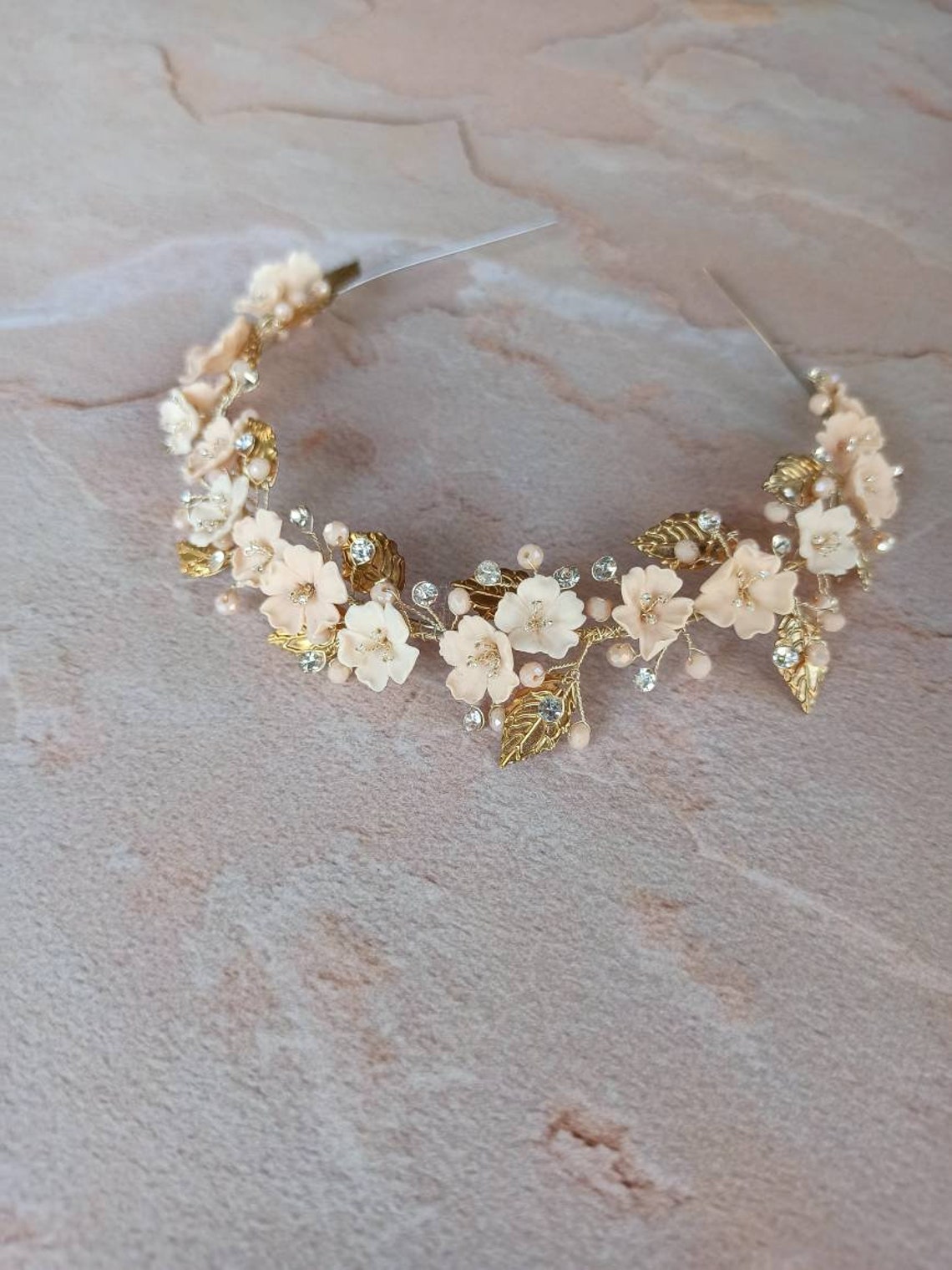 Modern Pastel Boho Headpiece for Bride Wedding Peach Floral - Etsy