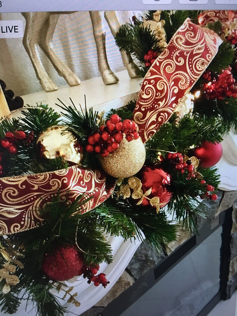 2 PC Set Christmas Wreath Garland Embedded Burgundy Scroll - Etsy