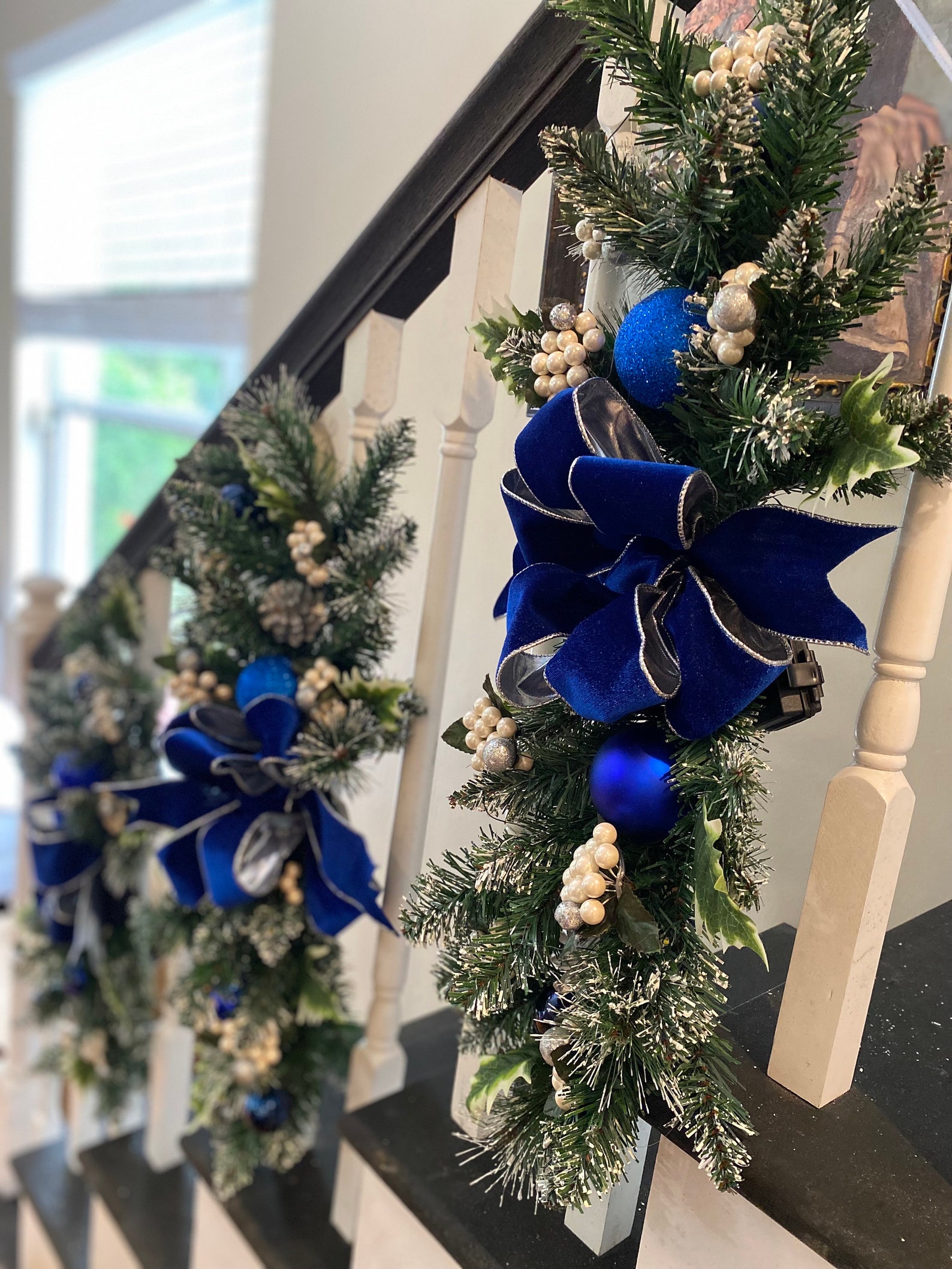 Luxury 3 Pc Set Royal Blue Christmas Swag for Stairs, Pre Lit With ...