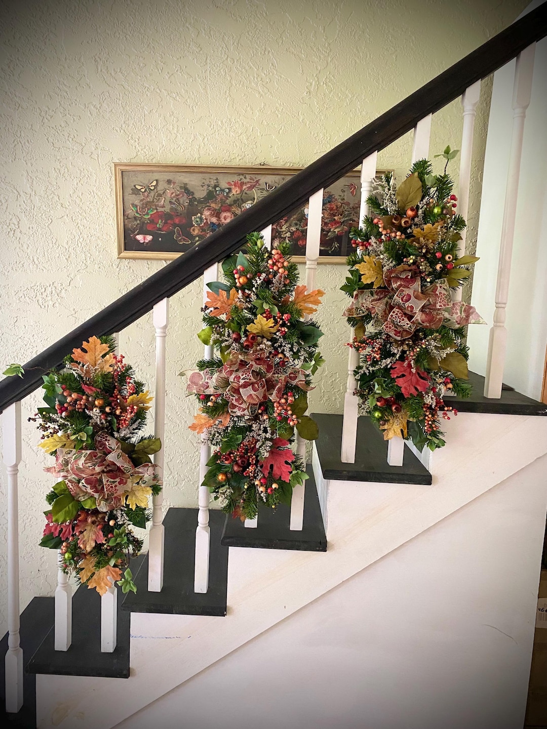 Fall Luxury 3 Pc Set Thanksgiving Swag for Stairs, Artificial Decor ...