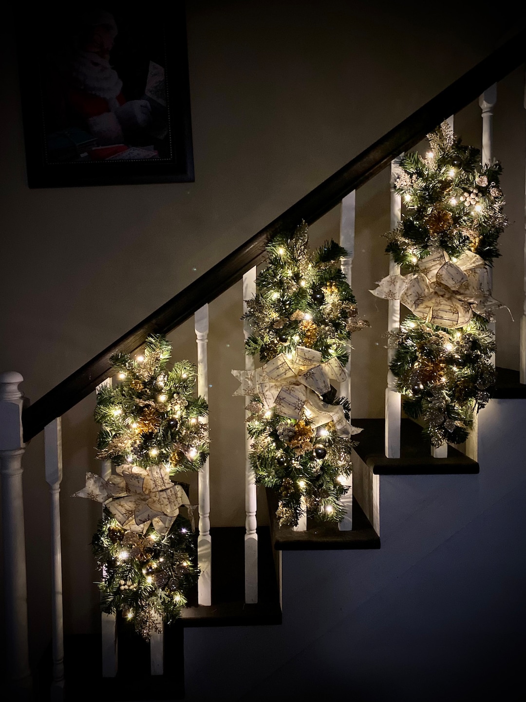 Individual Swags. Christmas Swag for Stairs, Pre Lit With Automatic ...