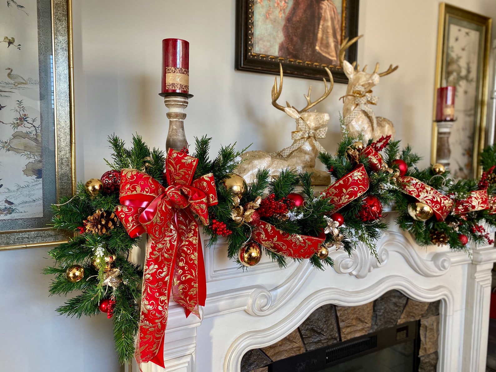 Christmas Garland for Mantle Silk Pre-decorated Pre-lit - Etsy