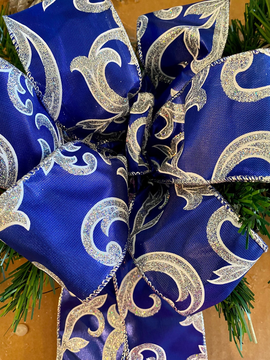 Christmas Garland. Blue Velvet Ribbon With Silver Trimmings/ | Etsy