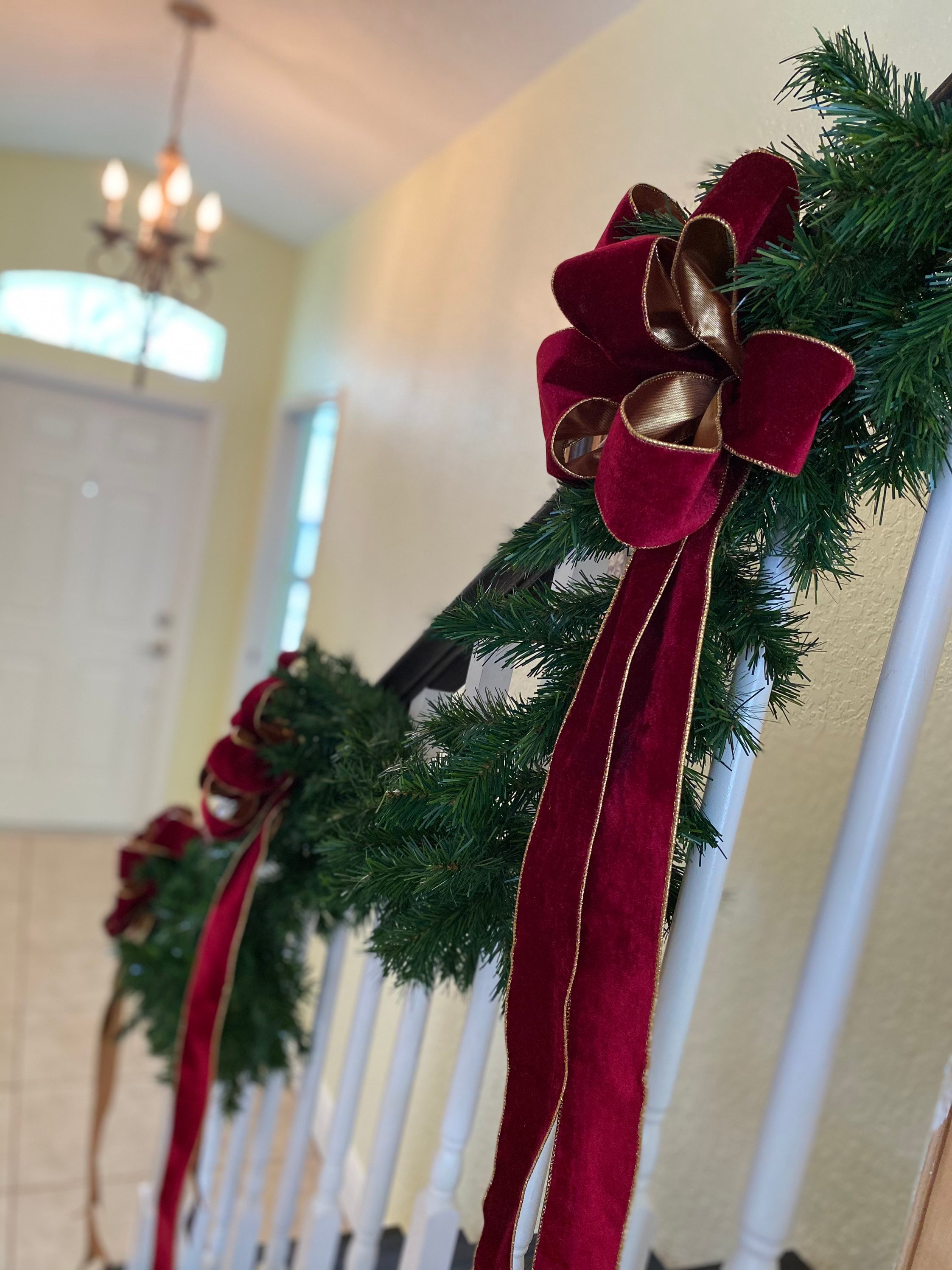 Holiday Staircase Bows, Set of 3, Red Velvet With Gold Trim - Etsy