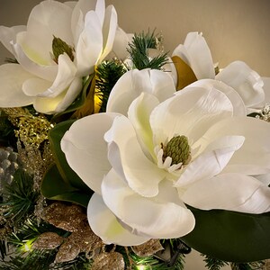 XL White Magnolia Centerpiece, Lighted Holiday Decor, Free Shipping ...