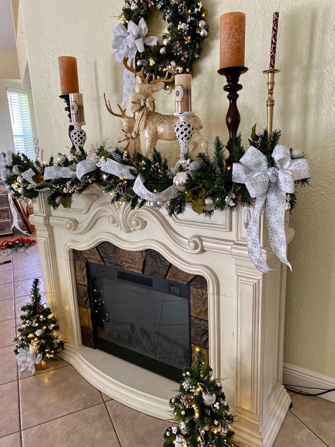 White Christmas Set of 4pc Christmas Garland and 2 | Etsy