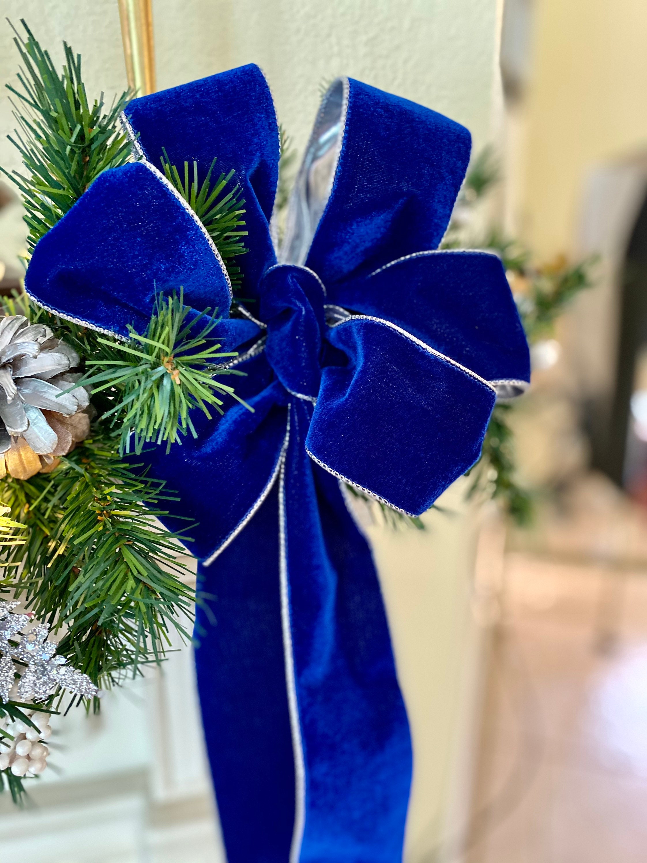 Christmas Garland. Blue Velvet Ribbon With Silver Trimmings/ Backing ...