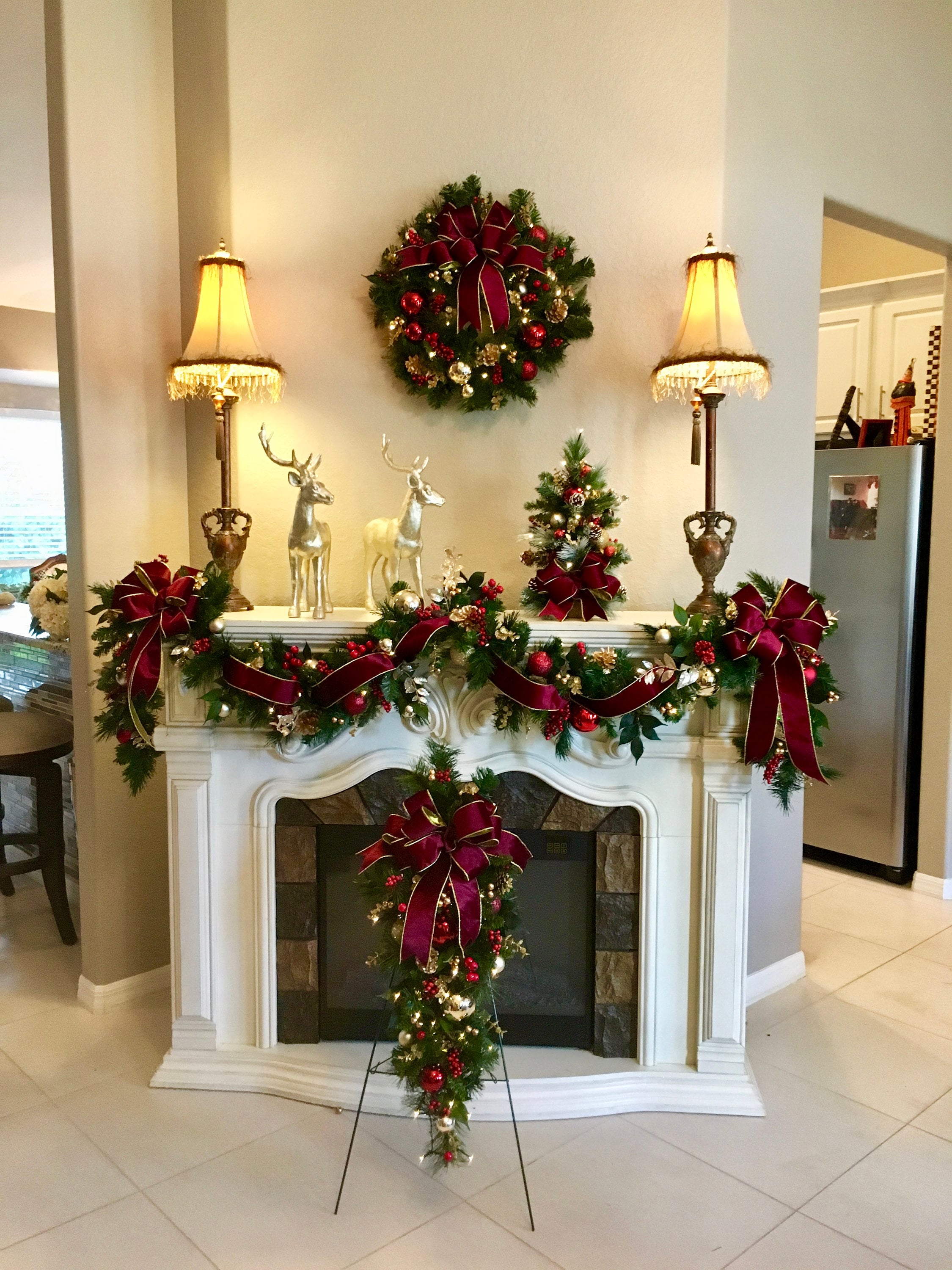 4 PC Set Christmas Wreath, Garland, Burgundy Ribbons , FREE SHIPPING ...