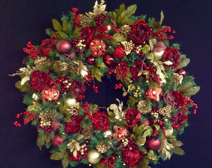 XL 36 Red Christmas Wreath,wreaths, Pre Lit LED Cordless Light, Ruby ...