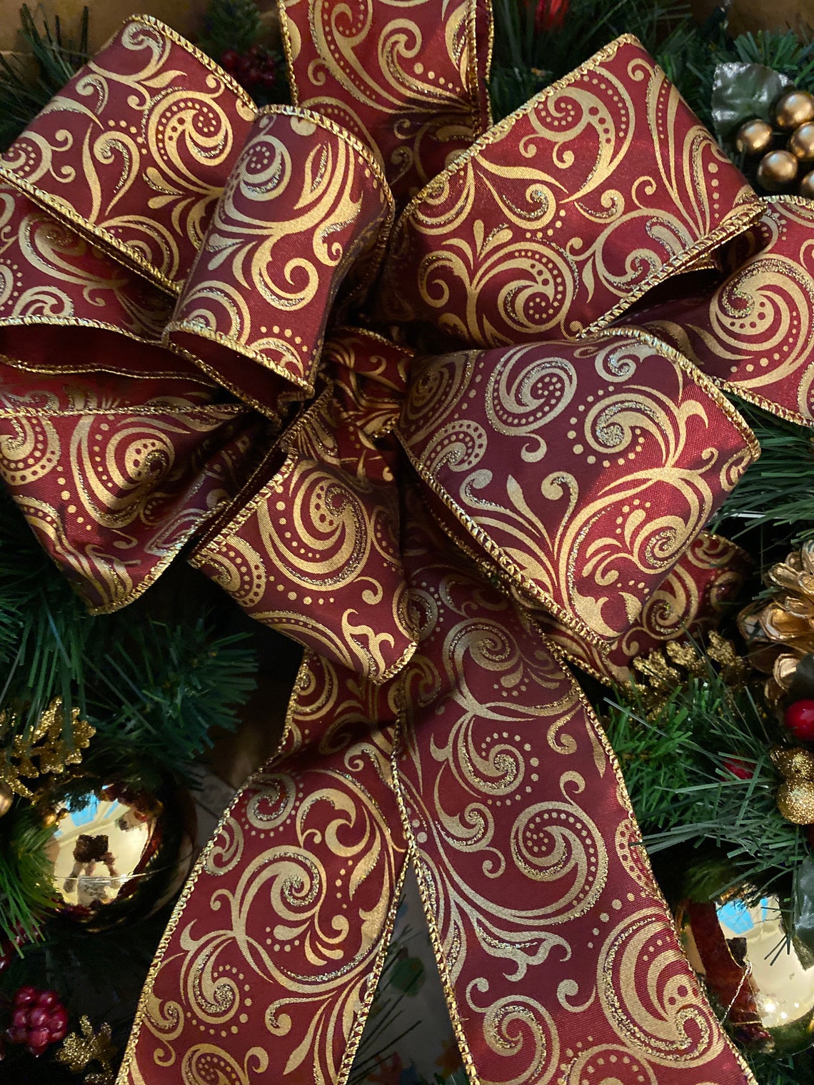 Christmas Stair Swag, Pre Lit, Red Velvet Bow, Pine Cones - Etsy