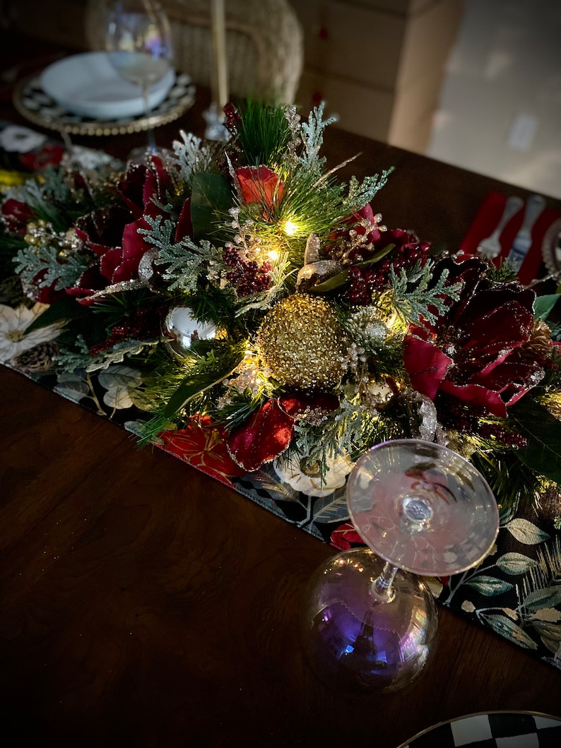Velvet Wine Red Magnolia Holiday Centerpiece, LED Lights & Timer - Etsy