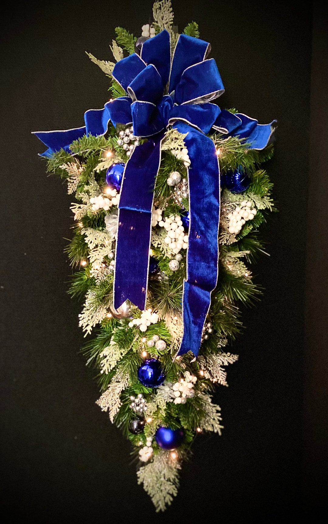 Blue Christmas Teardrop Swag. Deep Royal Blue Colors With Silver ...