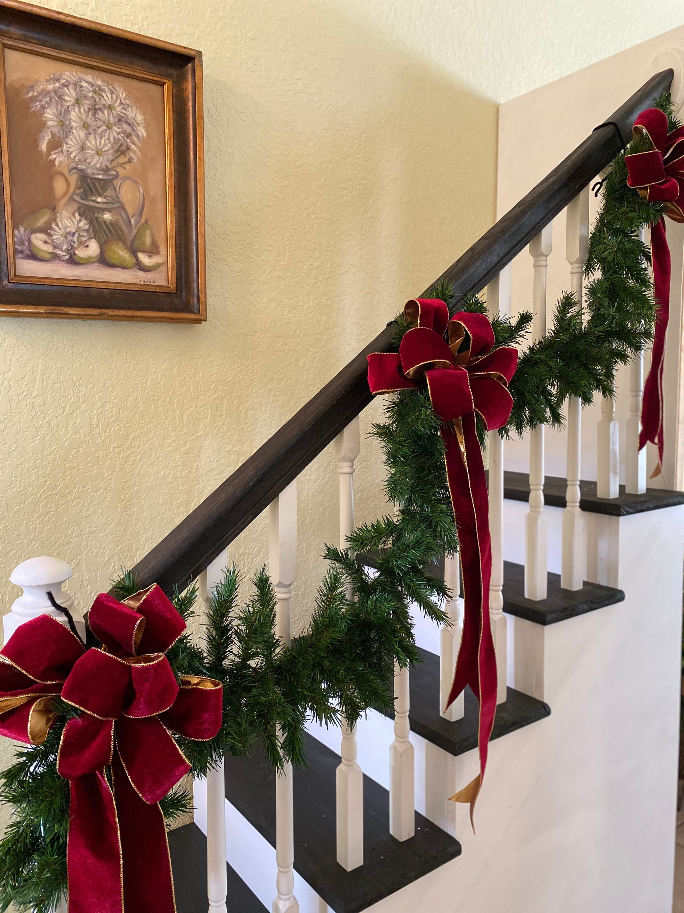 Holiday Staircase Bows, Set of 3, Red Velvet With Gold Trim - Etsy
