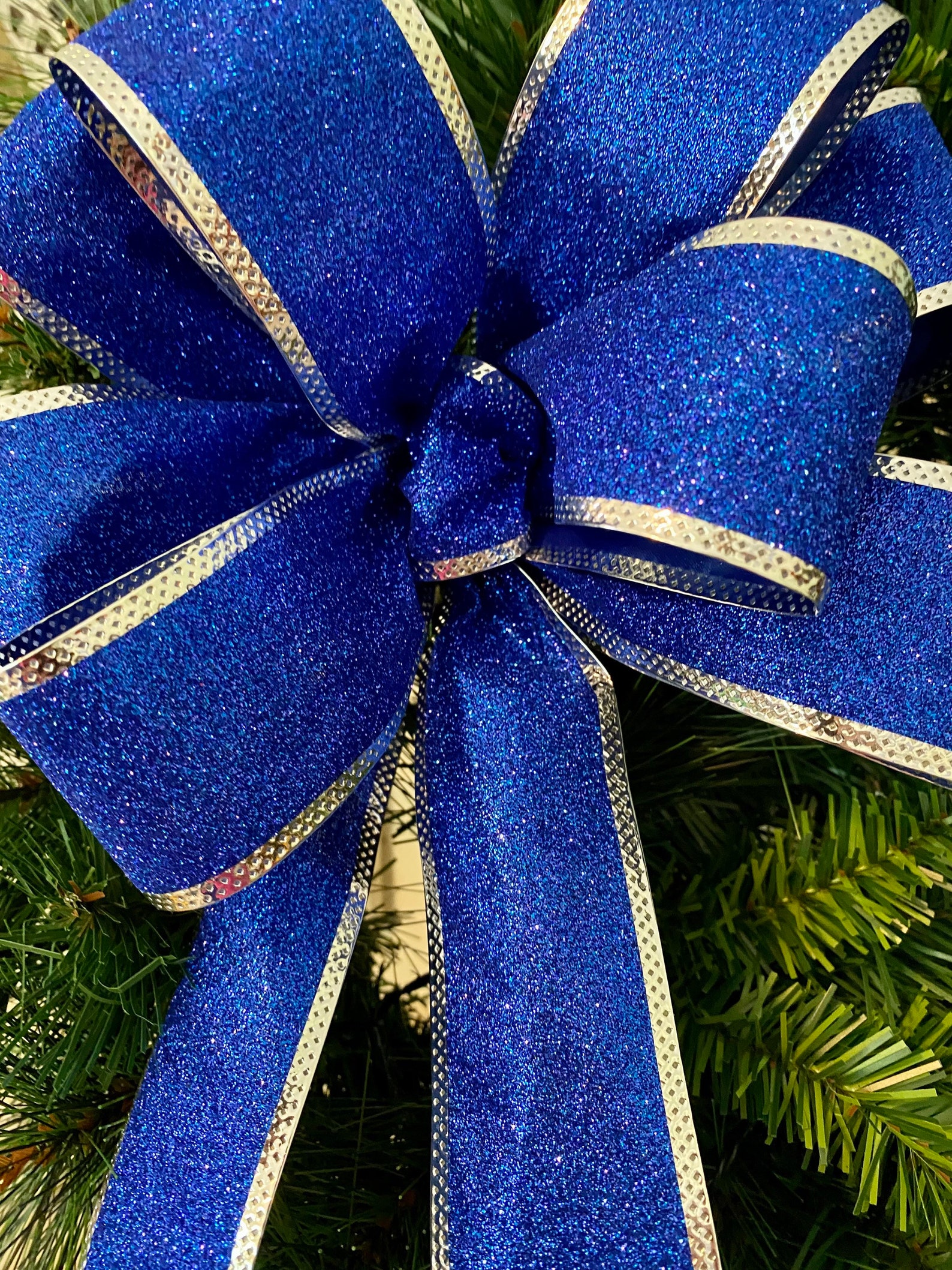 Christmas Garland. Blue Velvet Ribbon With Silver Trimmings/ | Etsy