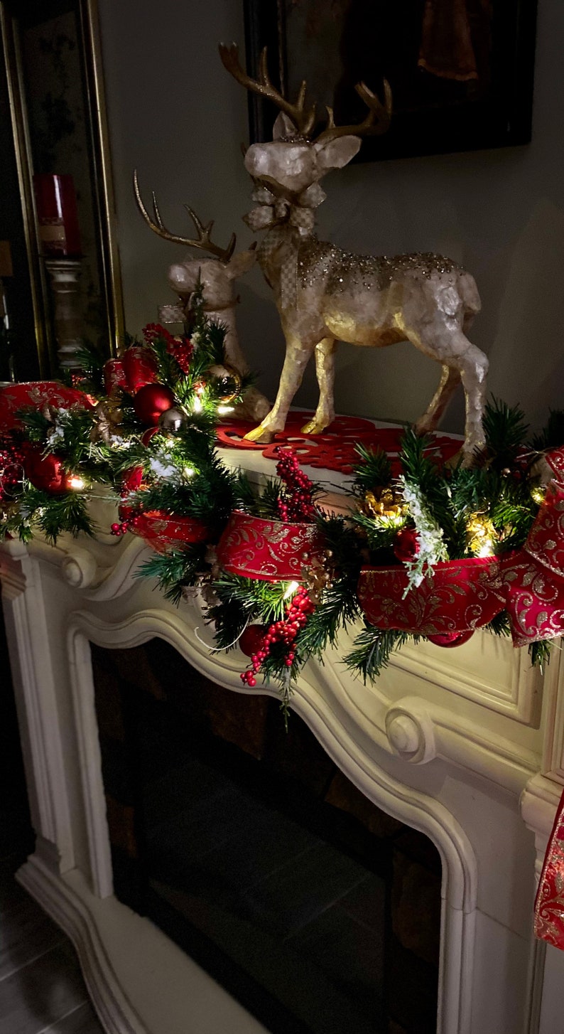 Christmas Garland. Red Velvet Ribbon With Gold Trimmings/ - Etsy
