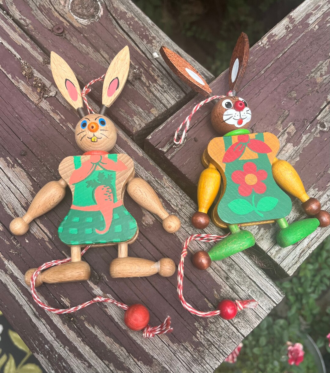 Adorable Mid Century Wood Bunny Puppets Ornaments - Etsy