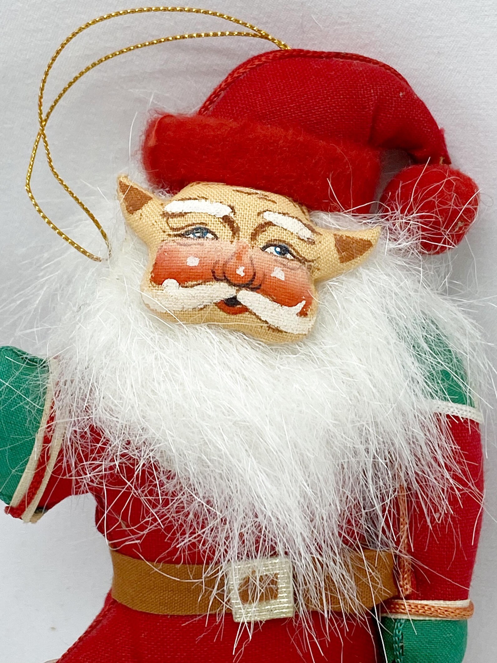 Gift Giving Elf Vintage Christmas Plush Fabric Ornament Hand Painted ...