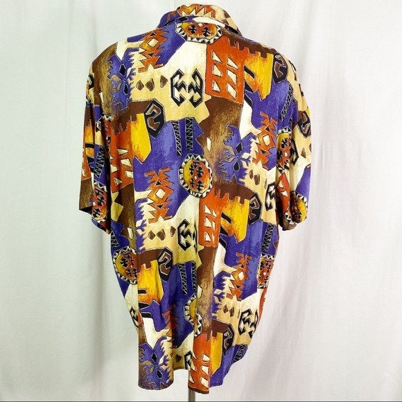 Vintage Abstract Aztec Brown Print Short Sleeve Button up Shirt 2X - Etsy
