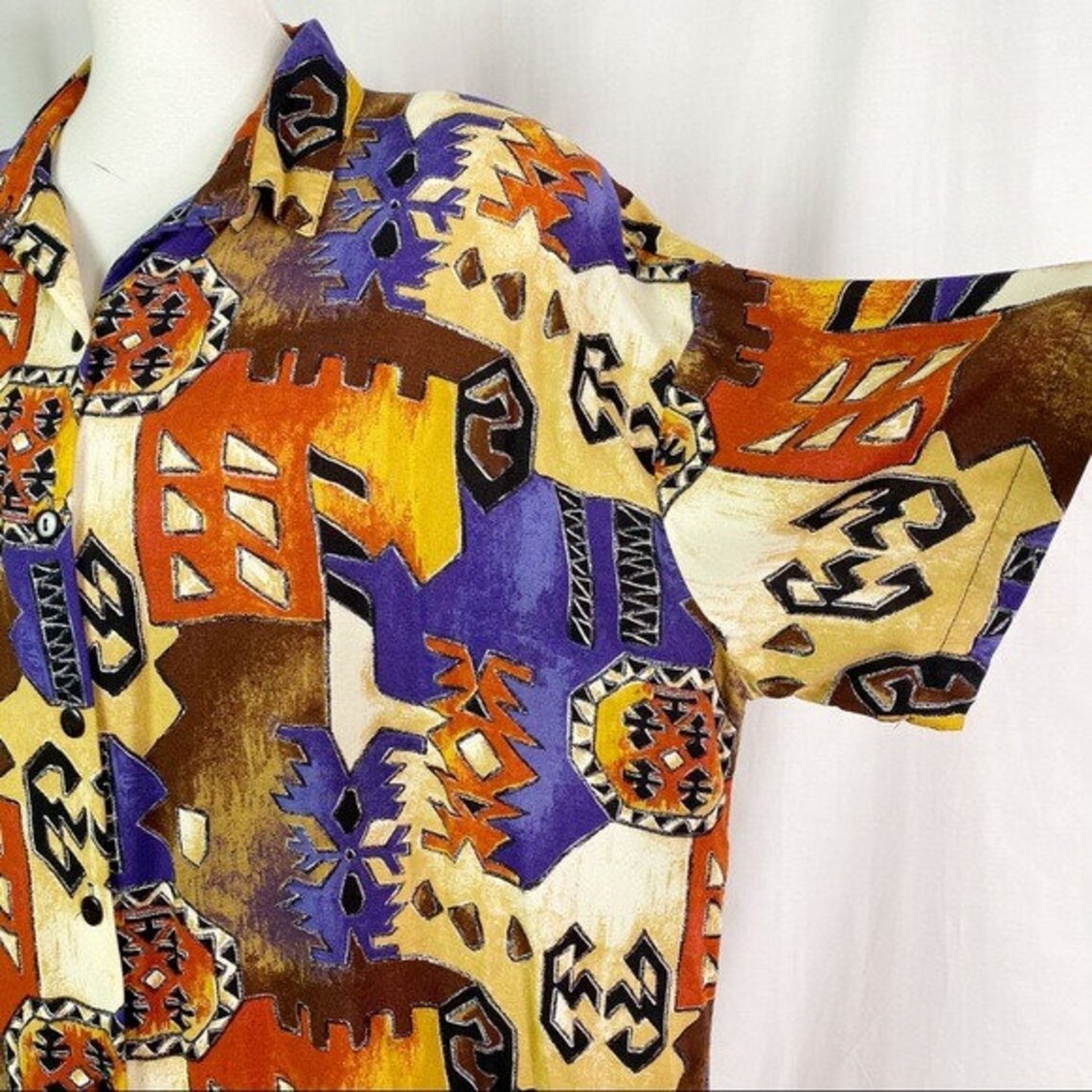 Vintage Abstract Aztec Brown Print Short Sleeve Button up Shirt 2X - Etsy