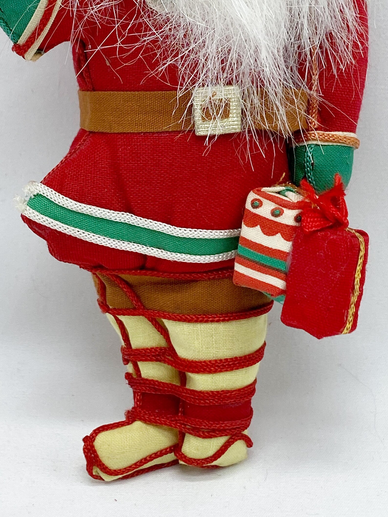 Gift Giving Elf Vintage Christmas Plush Fabric Ornament Hand Painted ...