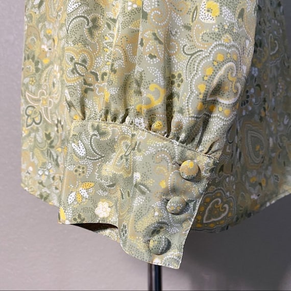 Vintage 80's Sage Green Floral Poof Balloon Long Slee… - Gem
