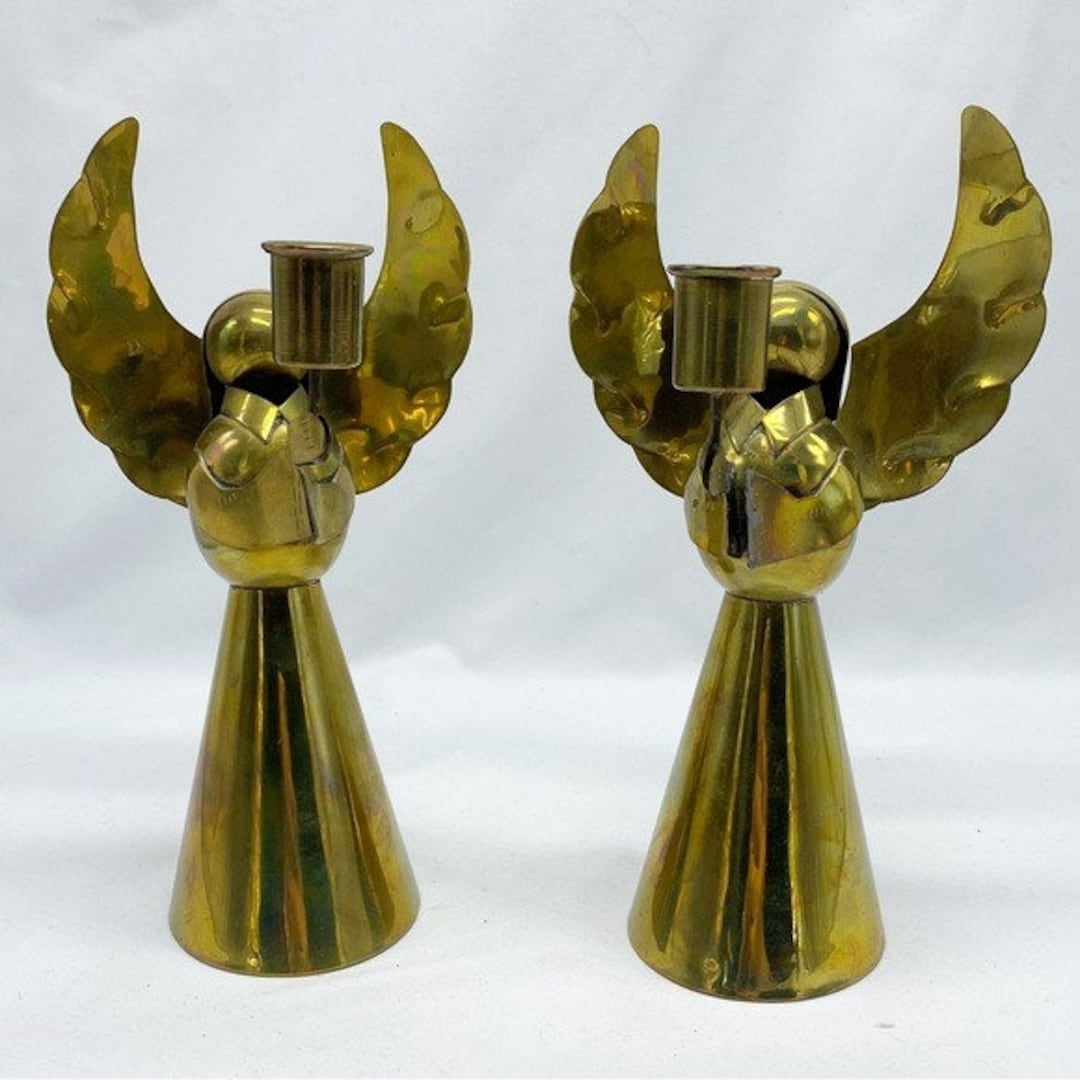 Vintage Brass Angel Candle Holder With Snuffer 3 Pc Set - Etsy