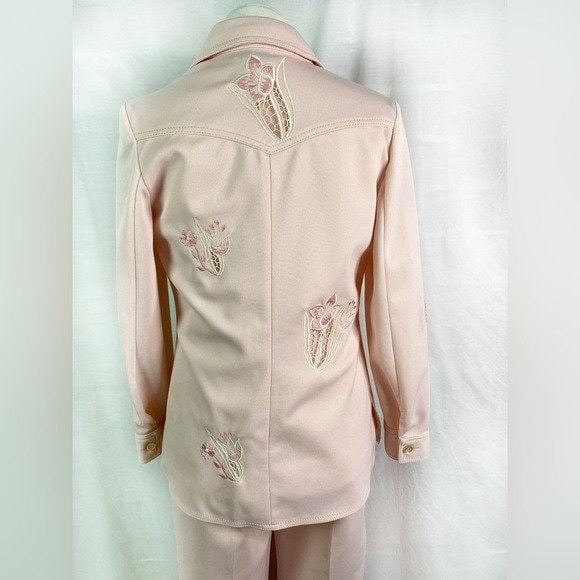 Vintage Early 60s Pastel Pink Pant Suit Floral Embroidery 3 Pc Set ...