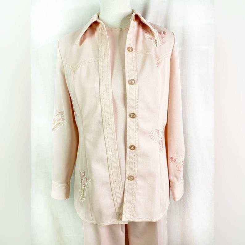 Vintage Early 60s Pastel Pink Pant Suit Floral Embroidery 3 Pc Set ...