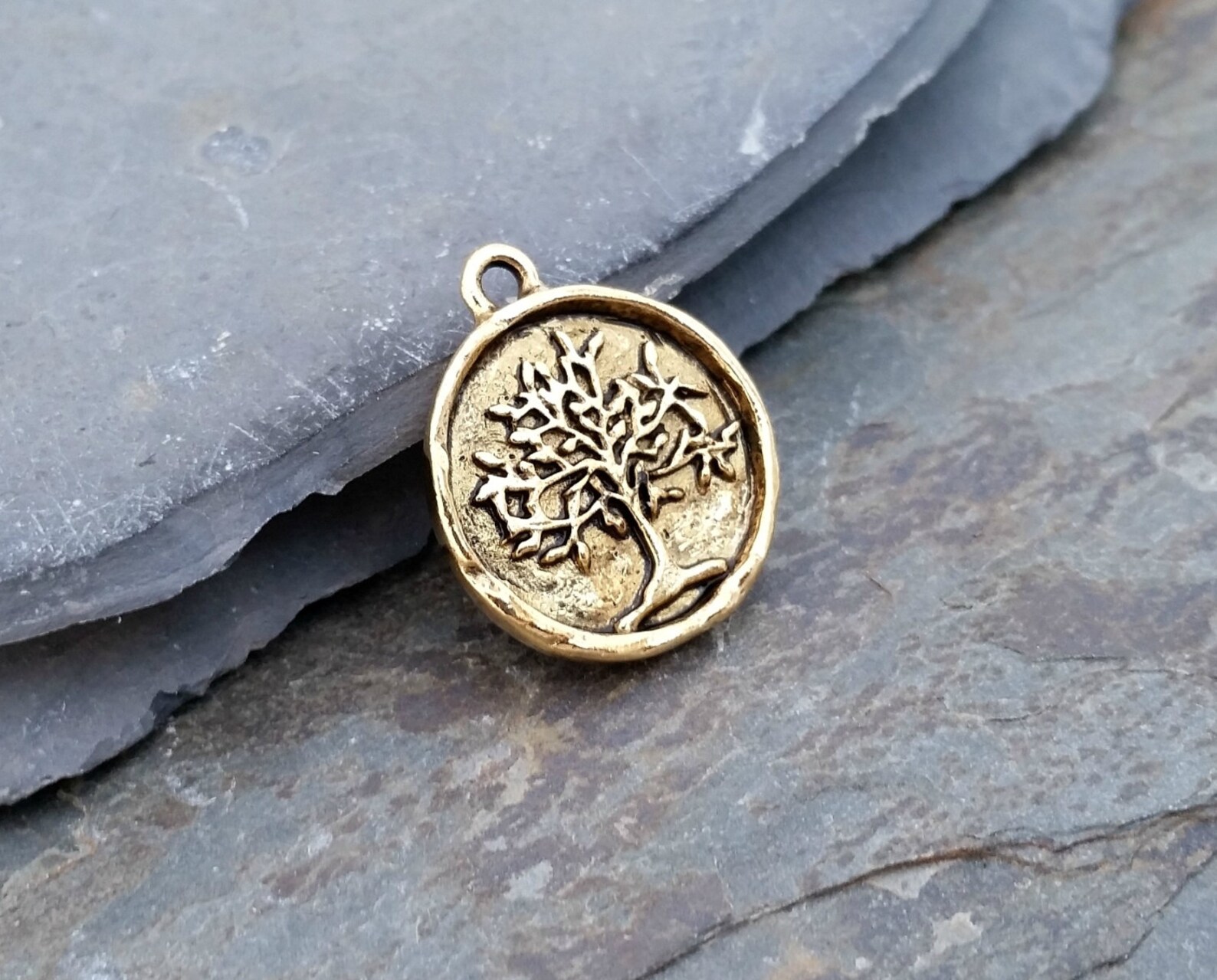 Tree of Life Coin Pendant Charm Gold Pewter N28tree of life | Etsy