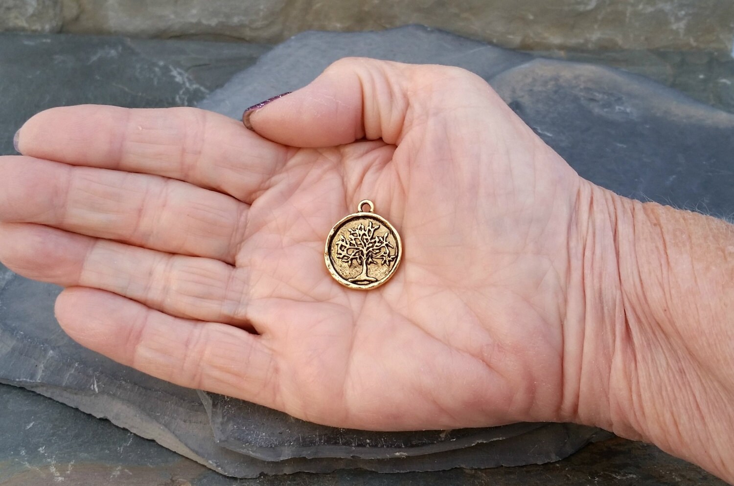 Tree of Life Coin Pendant Charm Gold Pewter N28tree of life | Etsy