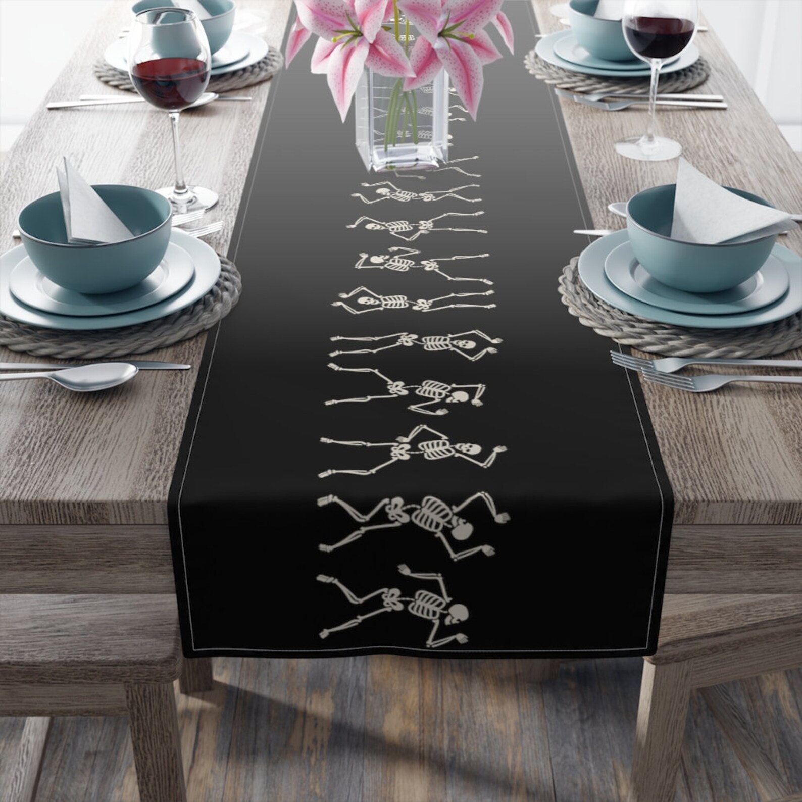 Skeleton Boogie Black Halloween Table Runner - Etsy